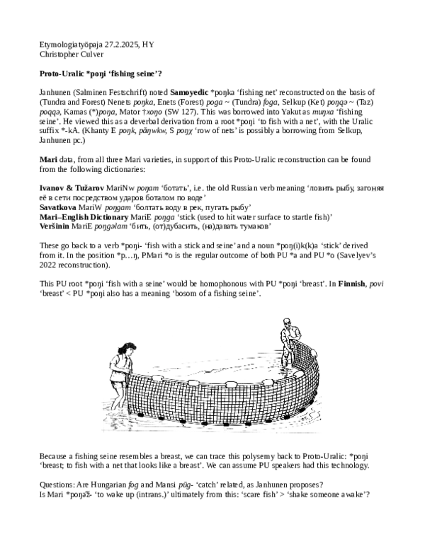 (PDF) Proto-Uralic *poŋi ‘fishing seine’?