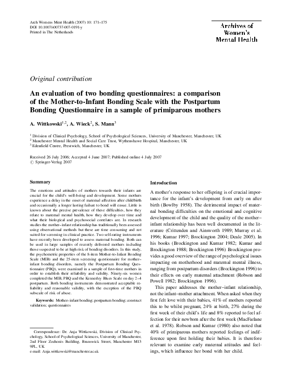 (PDF) An evaluation of two bonding questionnaires: a comparison of the ...