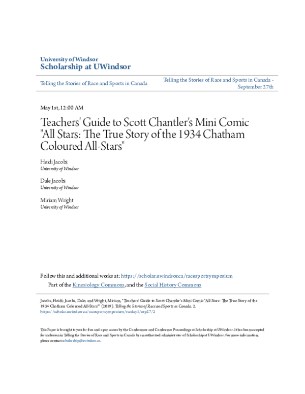 (PDF) Teachers' Guide to Scott Chantler's Mini Comic "All Stars: The ...