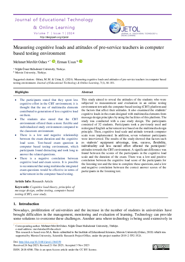 Measuring Cognitive Loads and Attitudes of Pre-service Teachers in ...