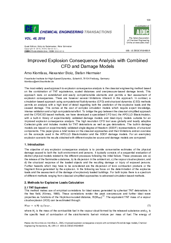 (PDF) Improved Explosion Consequence Analysis with Combined CFD and Damage Models