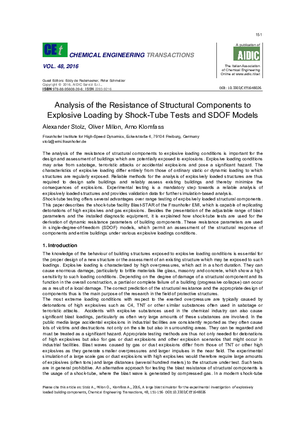 (PDF) Analysis of the Resistance of Structural Components to Explosive Loading by Shock-Tube ...