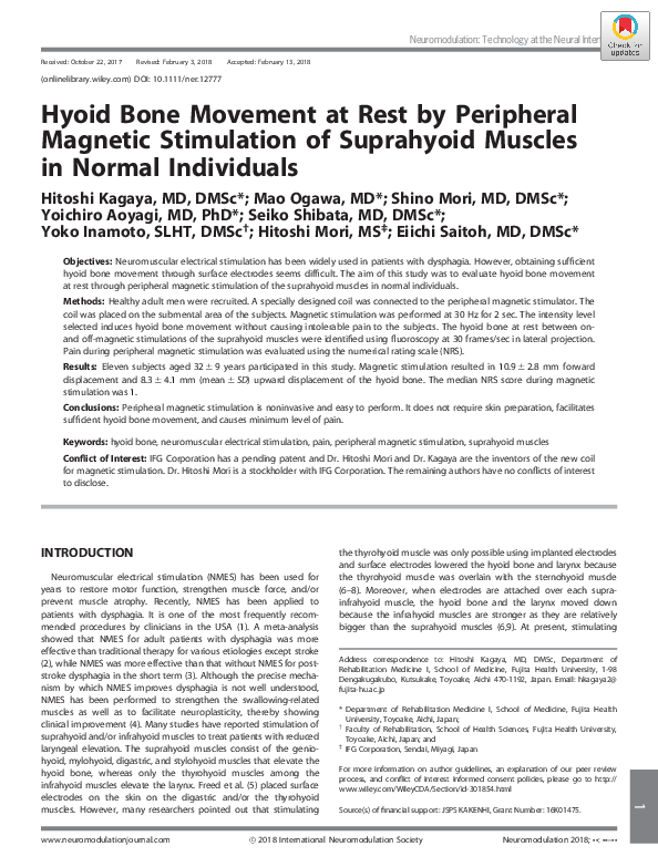 (PDF) Hyoid Bone Movement at Rest by Peripheral Magnetic Stimulation of ...