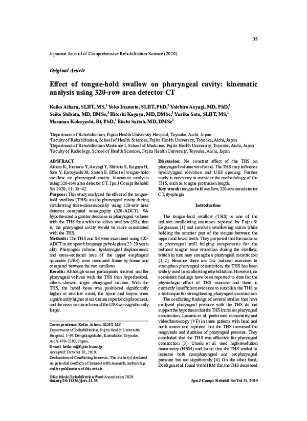 (PDF) Effect of tongue-hold swallow on pharyngeal cavity: kinematic ...
