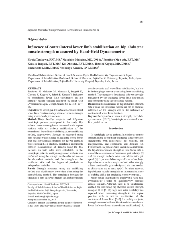 (PDF) Influence of contralateral lower limb stabilization on hip ...