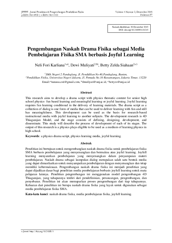 (PDF) Pengembangan Naskah Drama Fisika sebagai Media Pembelajaran Fisika SMA berbasis Joyful ...