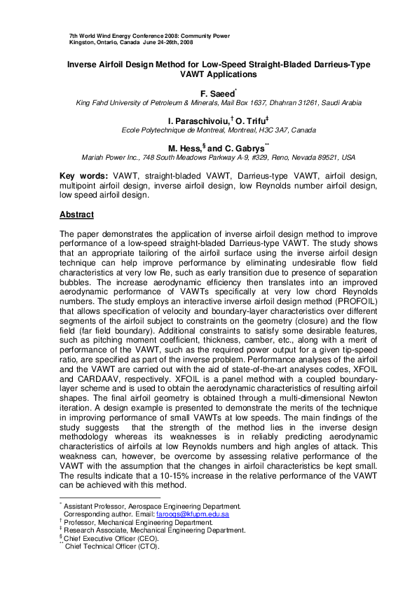 (PDF) Inverse Airfoil Design Method for Low-Speed Straight-Bladed Darrieus-Type VAWT Applications