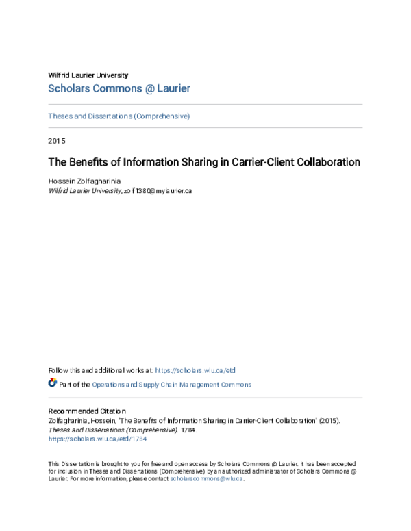 (PDF) The Benefits of Information Sharing in Carrier-Client Collaboration