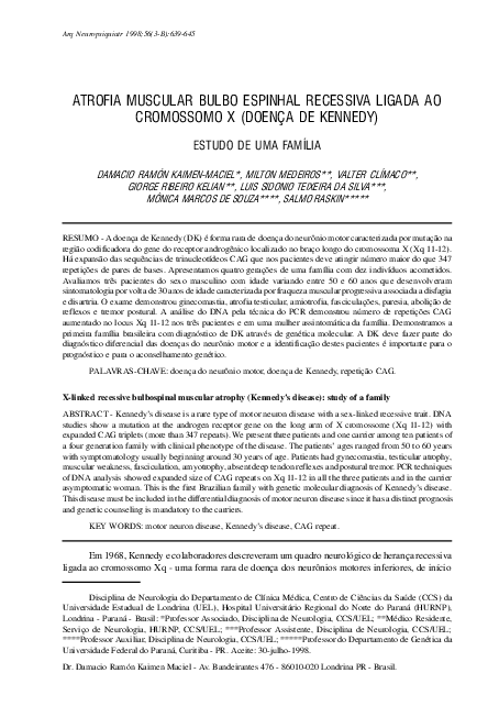 (PDF) Atrofia muscular bulbo espinhal recessiva ligada ao cromossomo X ...