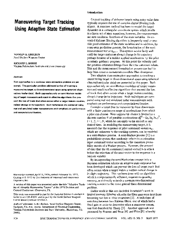 (PDF) Maneuvering Target Tracking Using Adaptive State Estimation