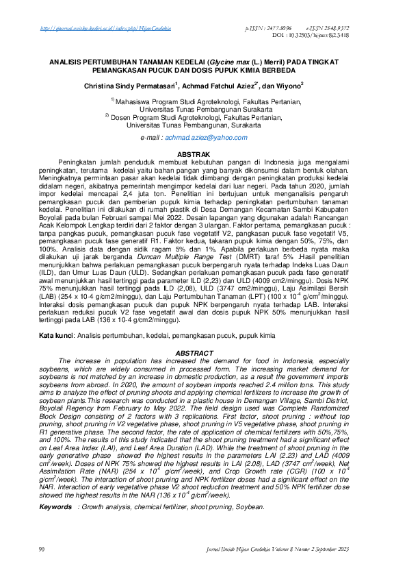 (PDF) ANALISIS PERTUMBUHAN TANAMAN KEDELAI (Glycine max (L.) Merril) PADA TINGKAT PEMANGKASAN ...