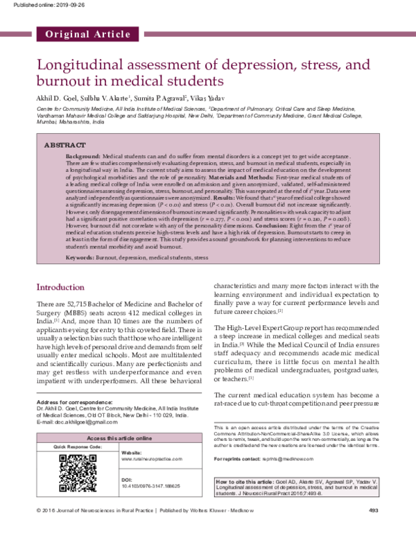 (PDF) Longitudinal assessment of depression, stress, and burnout in ...