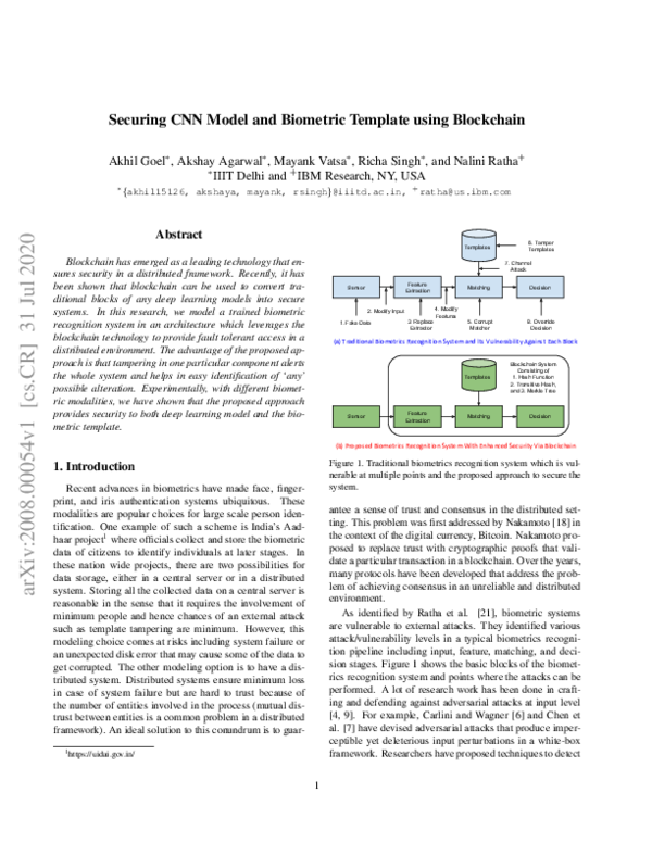 (PDF) Securing CNN Model and Biometric Template using Blockchain