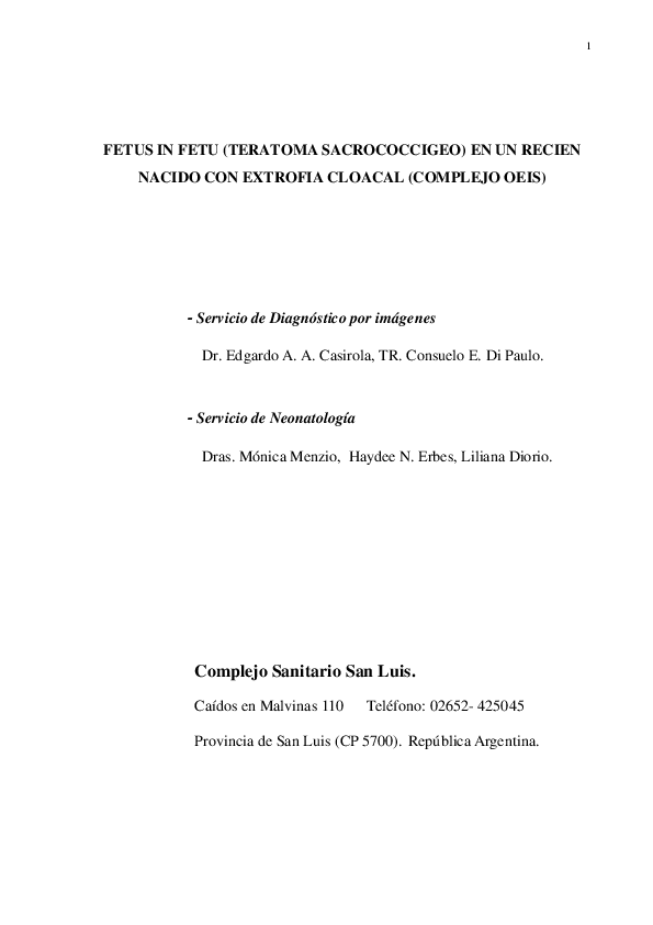 (PDF) Fetus in Fetu (Teratoma Sacrococcígeo) en Un Recién Nacido Con ...