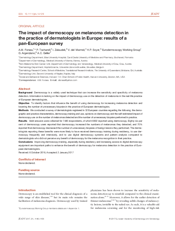 (PDF) The impact of dermoscopy on melanoma detection in the practice of dermatologists in Europe ...