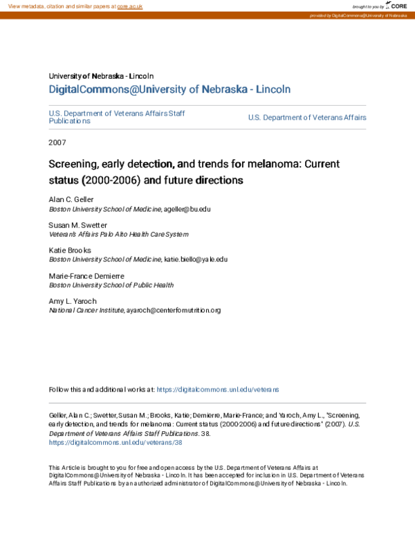 (PDF) Screening, early detection, and trends for melanoma: Current ...