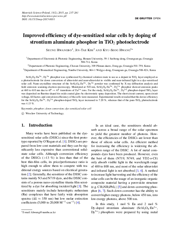 Improved efficiency of dye-sensitized solar cells by doping of ...