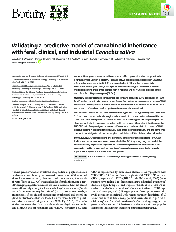 (PDF) Validating a predictive model of cannabinoid inheritance with ...