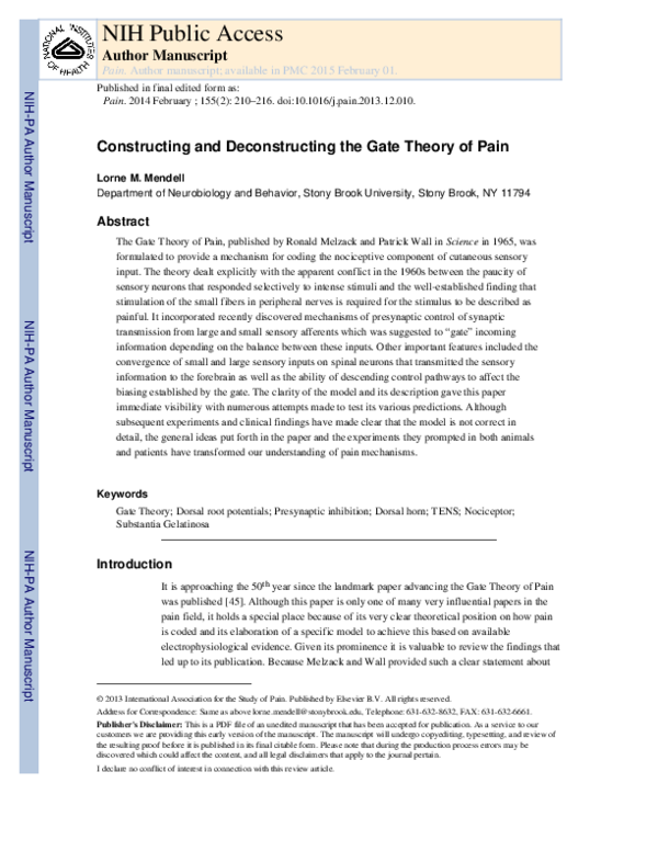 (PDF) Constructing and deconstructing the gate theory of pain