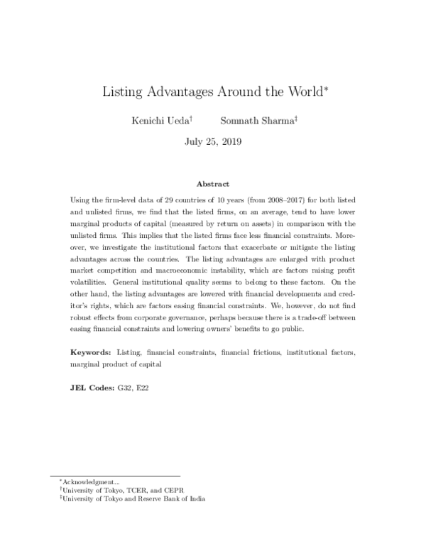 (PDF) Listing Advantages Around the World