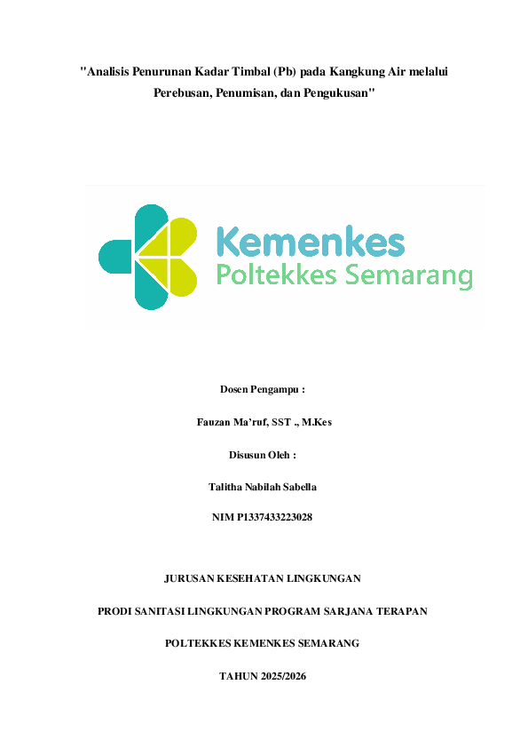 (PDF) "Analisis Penurunan Kadar Timbal (Pb) pada Kangkung Air melalui ...