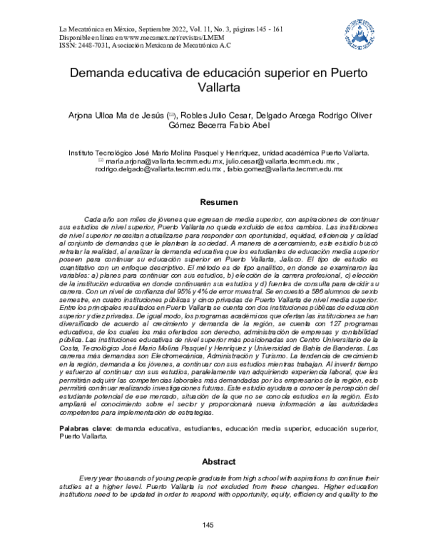 (PDF) Demanda educativa de educación superior en Puerto Vallarta