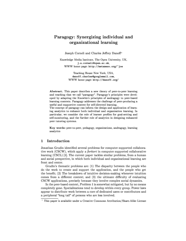 (PDF) Paragogy: Synergizing individual and organizational learning