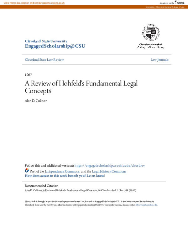 (PDF) A Review of Hohfeld\u27s Fundamental Legal Concepts