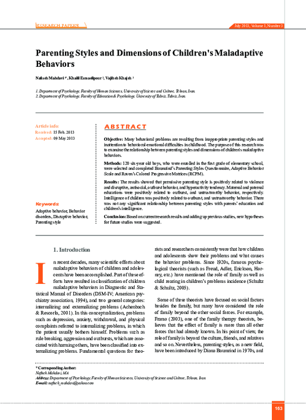 (PDF) Parenting Styles and Dimensions of Children's Maladaptive Behaviors