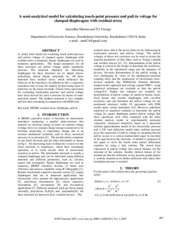 (PDF) A semi-analytical model for calculating touch-point pressure and pull-in voltage for ...