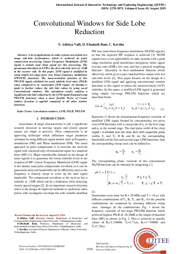 (PDF) Convolutional Windows for Side Lobe Reduction