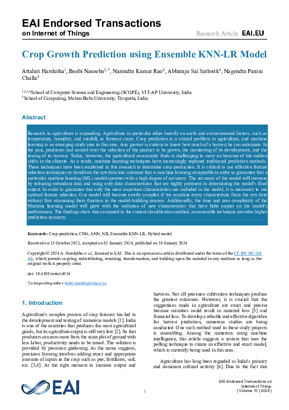 (PDF) Crop Growth Prediction using Ensemble KNN-LR Model