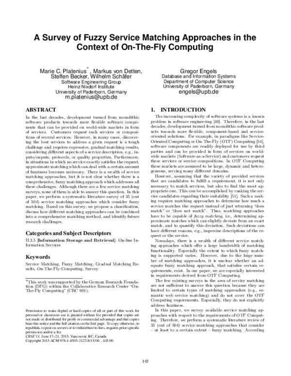 (PDF) A survey of fuzzy service matching approaches in the context of on-the-fly computing