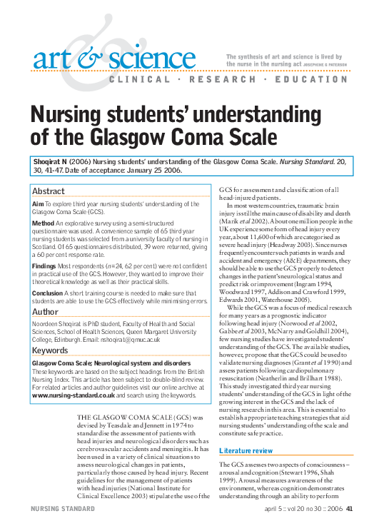 (PDF) Nursing students’understanding of the glasgow coma scale