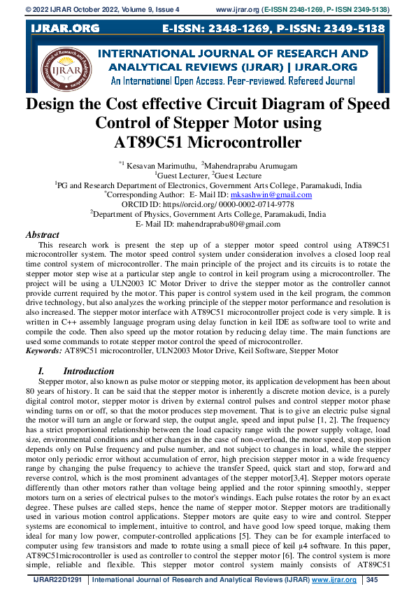 Design the Cost effective Circuit Diagram of Speed Control of Stepper Motor using AT89C51 ...