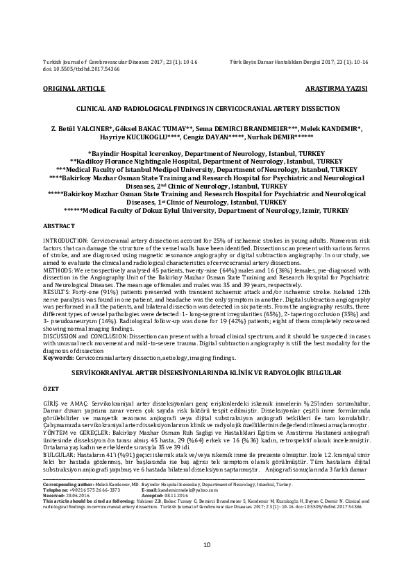 (PDF) Clinical and radiological findings in cervicocranial artery ...