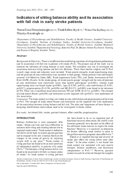 (PDF) Indicators of sitting balance ability and its association with ...