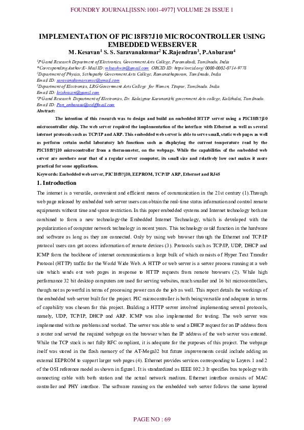 (PDF) IMPLEMENTATION OF PIC18F87J10 MICROCONTROLLER USING EMBEDDED WEBSERVER
