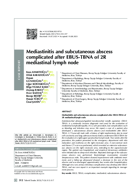 (PDF) Mediastinitis and subcutaneous abscess complicated after EBUS ...
