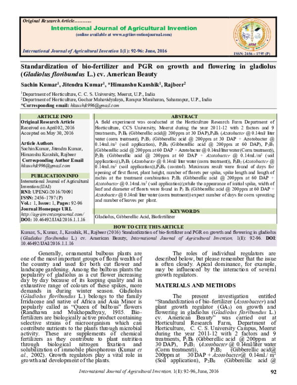 (PDF) Standardization of bio-fertilizer and PGR on growth and flowering ...