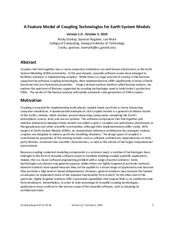 (PDF) A feature model of coupling technologies for Earth System Models