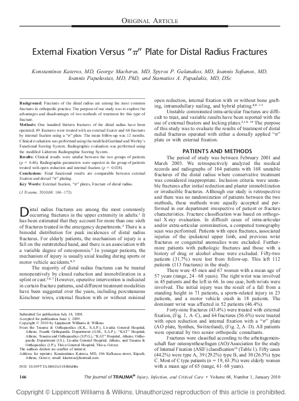 (PDF) External Fixation Versus “π” Plate for Distal Radius Fractures