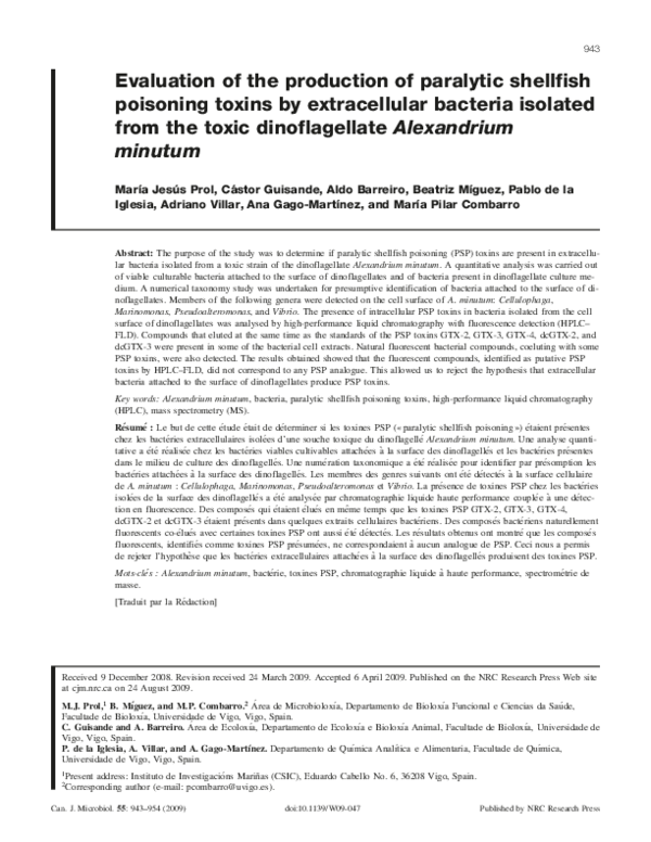 (PDF) Evaluation of the production of paralytic shellfish poisoning toxins by extracellular ...