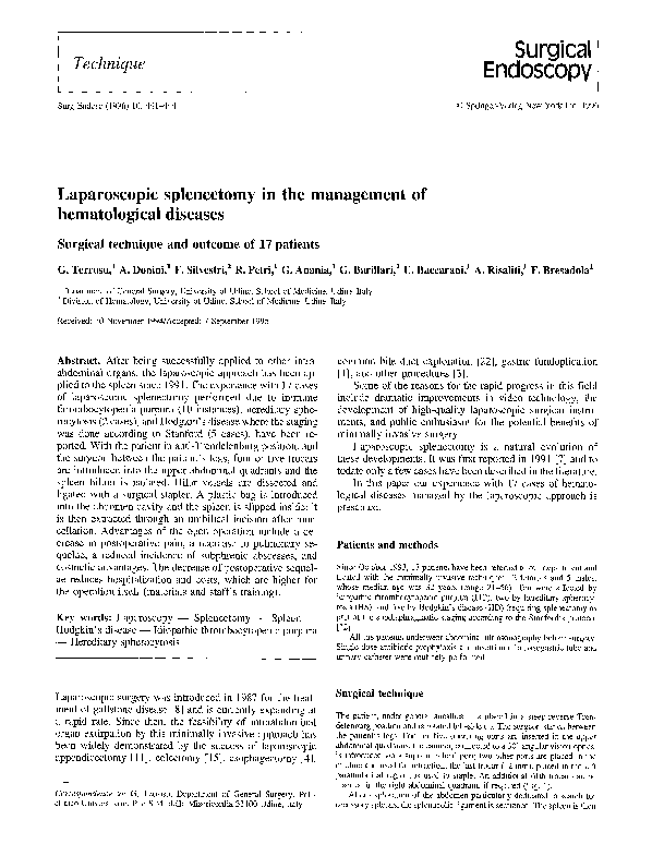 (PDF) Laparoscopic splenectomy in the management of hematological diseases