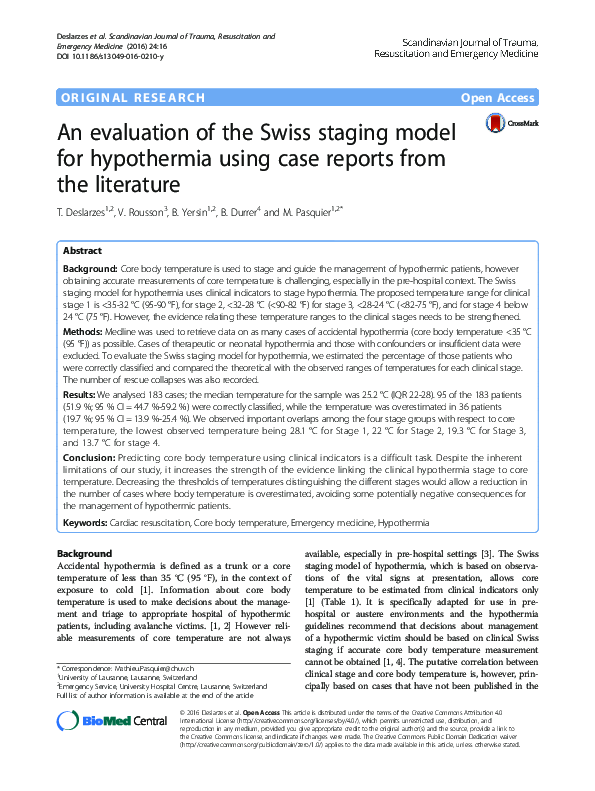 (PDF) An evaluation of the Swiss staging model for hypothermia using ...