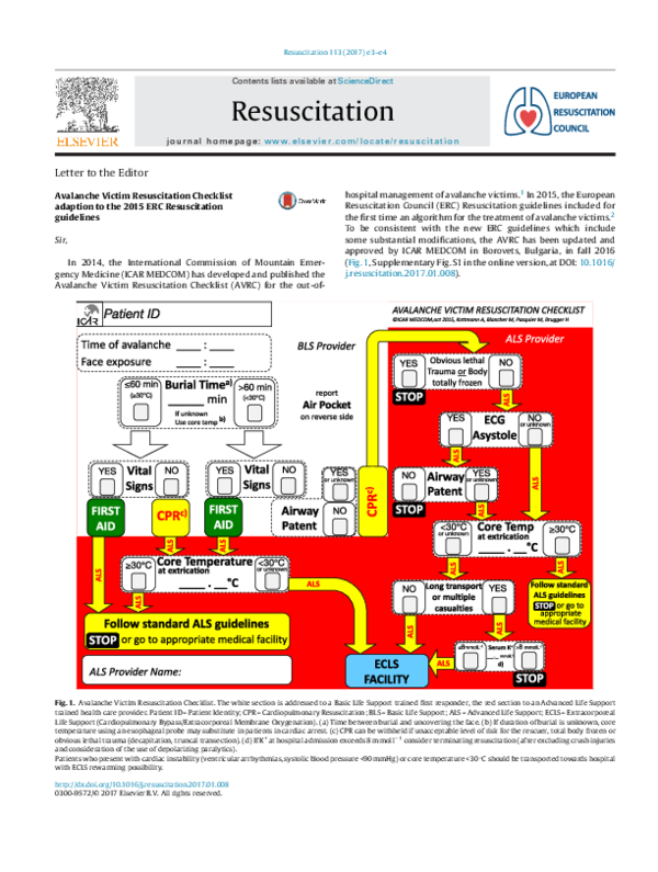 (PDF) Avalanche Victim Resuscitation Checklist adaption to the 2015 ERC ...