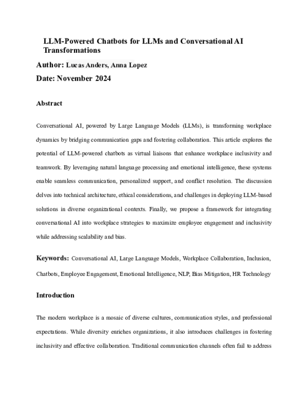 (PDF) LLM-Powered Chatbots for LLMs and Conversational AI Transformations