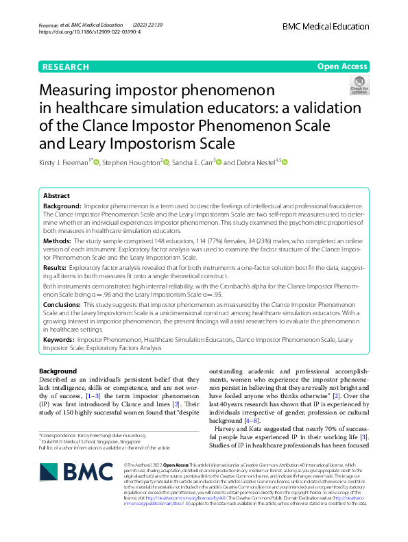 (PDF) Measuring impostor phenomenon in healthcare simulation educators ...