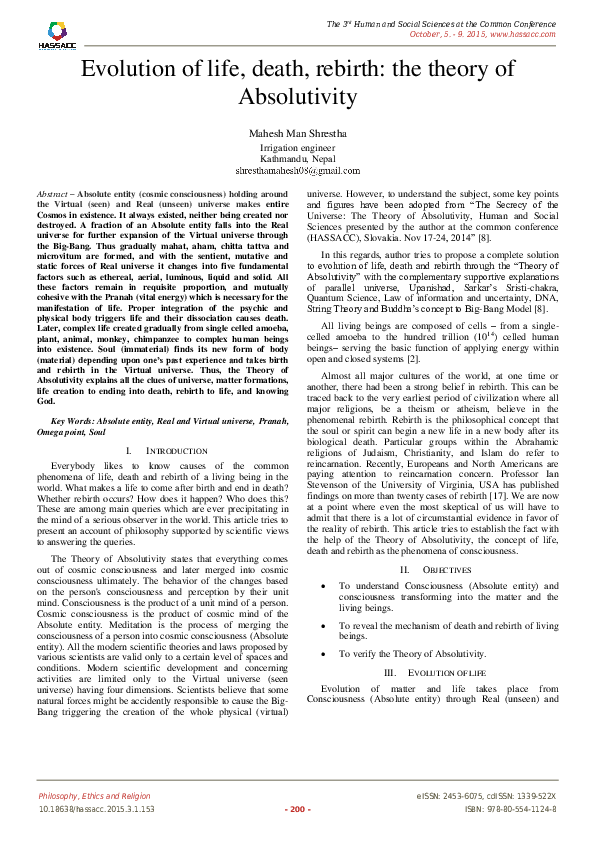 (PDF) Evolution of life, death, rebirth: the theory of Absolutivity