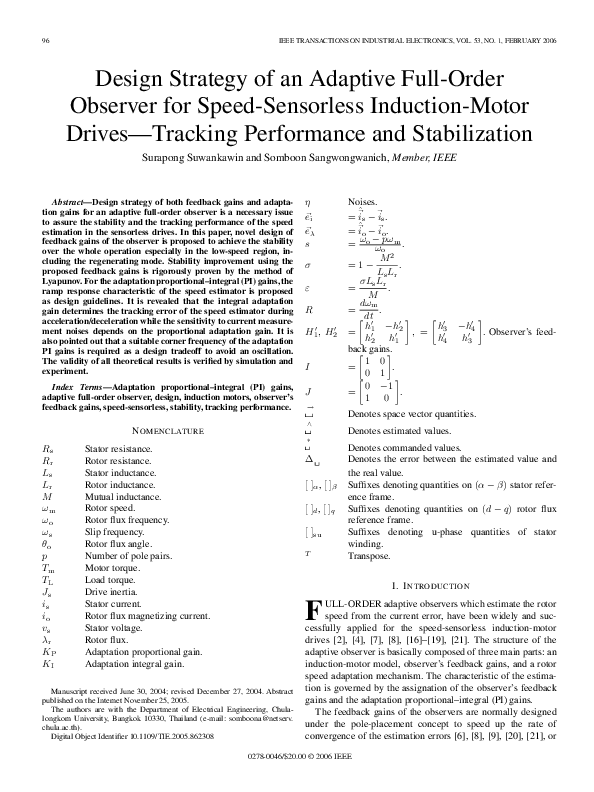 (PDF) Design strategy of an adaptive full-order observer for speed-sensorless induction-motor ...